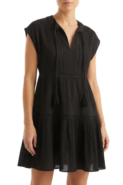 CHANGE OF SCENERY Embroidered Gari Dress - Black