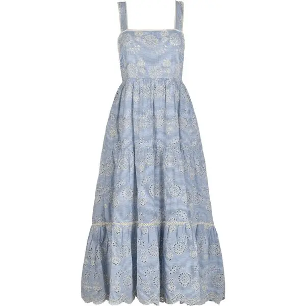 CHANGE OF SCENERY Lizzie Embroidered Tiered Midi Dress - Sky/natural