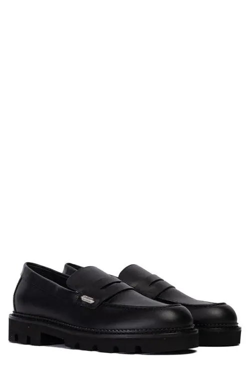 COLLEGIUM Leather Lug Sole Penny Loafer - Nero Leather