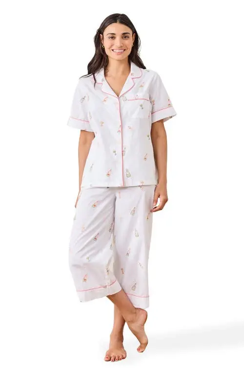PRINTFRESH Printed Short Sleeve Top And Cropped Wide Leg Pants Set - Cloud