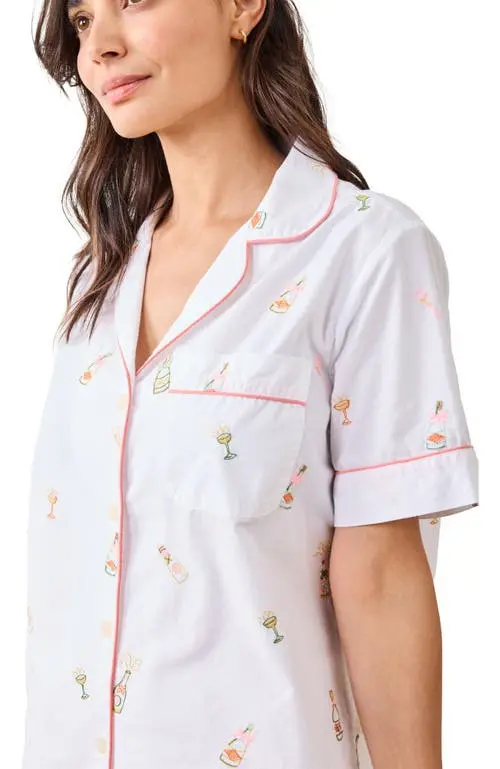 PRINTFRESH Printed Short Sleeve Top And Cropped Wide Leg Pants Set - Cloud