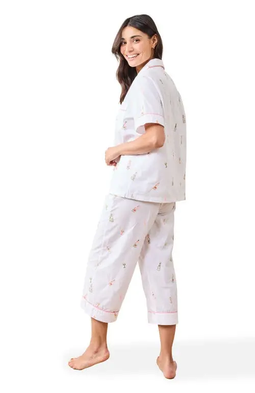 PRINTFRESH Printed Short Sleeve Top And Cropped Wide Leg Pants Set - Cloud