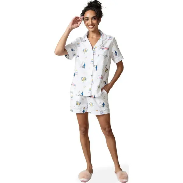 PRINTFRESH Embroidered Cotton Short Pj Set - Cloud