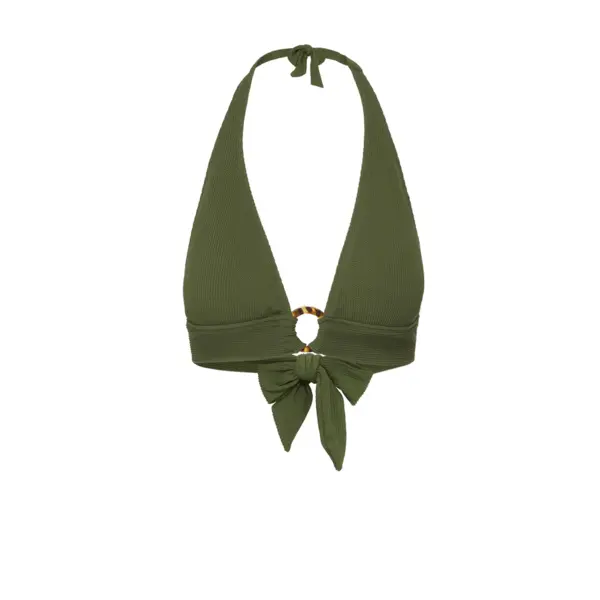 CHANGE OF SCENERY Erin Ring Halter Bikini Top - Olive Texture