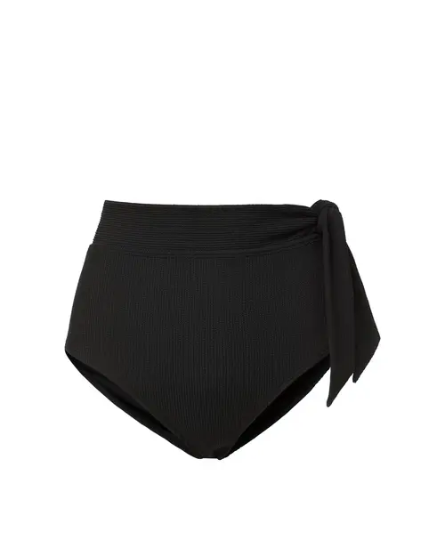 CHANGE OF SCENERY Side Tie High-waisted Bikini Bottom - Black Texture
