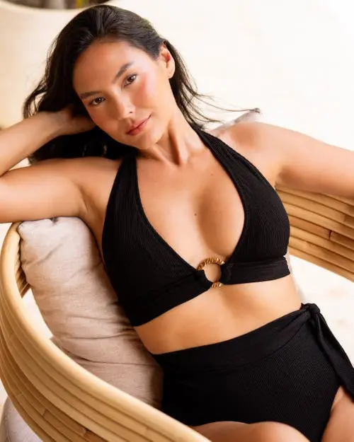 CHANGE OF SCENERY Side Tie High-waisted Bikini Bottom - Black Texture