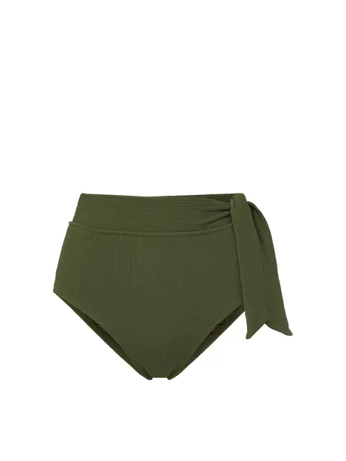 CHANGE OF SCENERY Side Tie High-waisted Bikini Bottom - Olive Texture