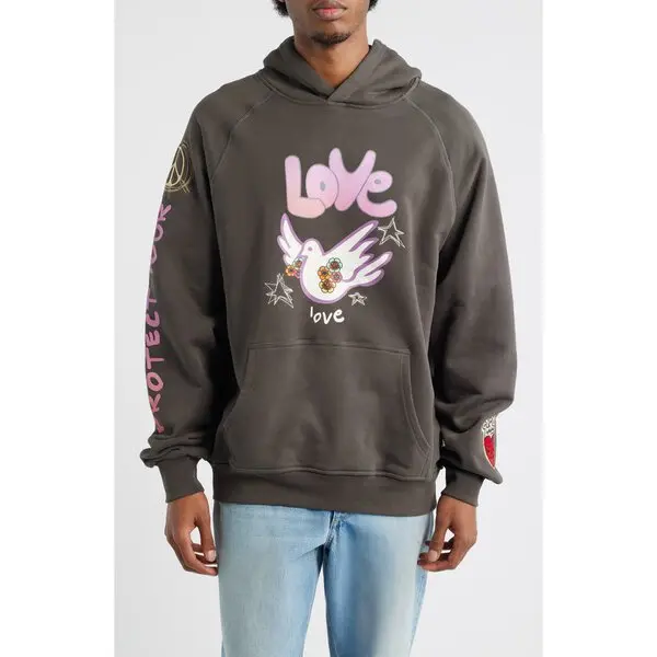 VIC GARCIA WORLD Graphic Cotton Pullover Hoodie - Coffee