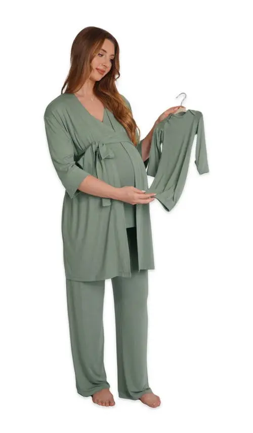 EVERLY GREY Analise During & After 5-piece Maternity/nursing Sleep Set For Mom & Baby - Basil