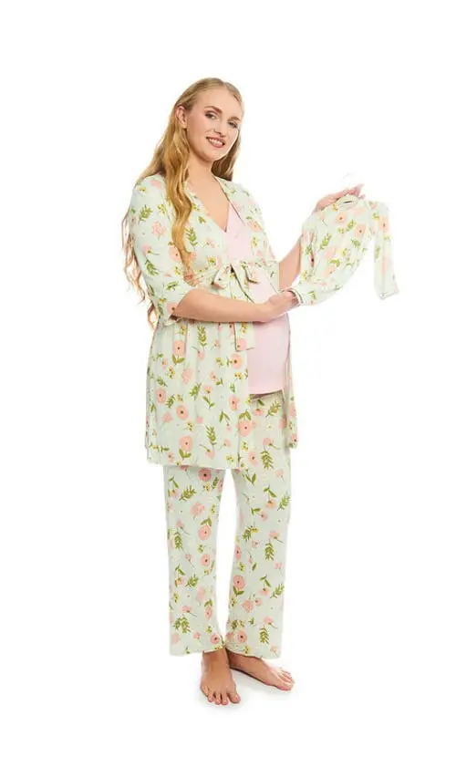 EVERLY GREY Analise During & After 5-piece Maternity/nursing Sleep Set For Mom & Baby - Carnation