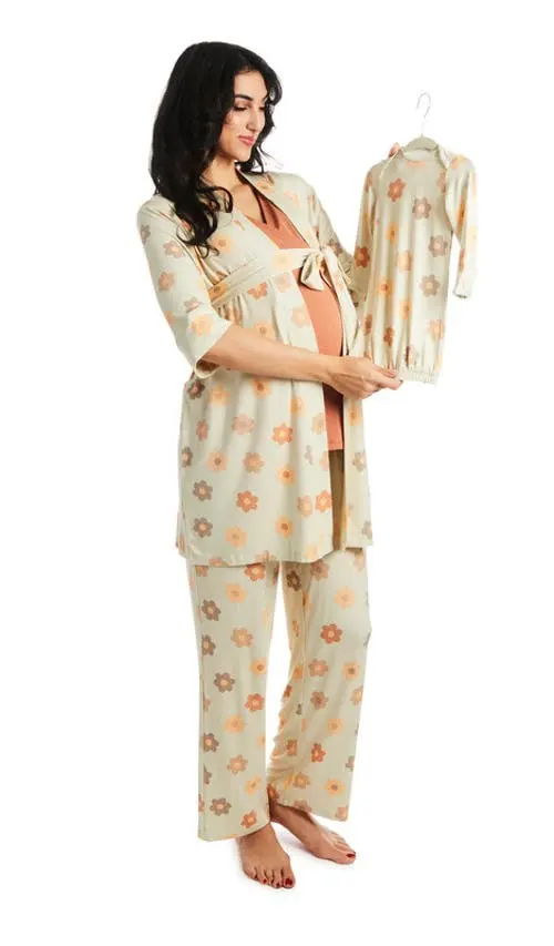 EVERLY GREY Analise During & After 5-piece Maternity/nursing Sleep Set For Mom & Baby - Daisies