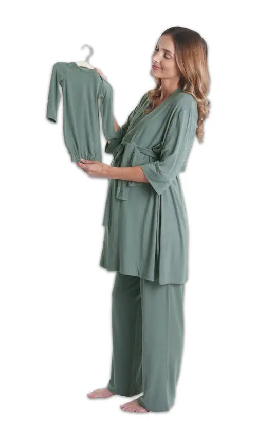 EVERLY GREY Analise During & After 5-piece Maternity/nursing Sleep Set For Mom & Baby - Fog