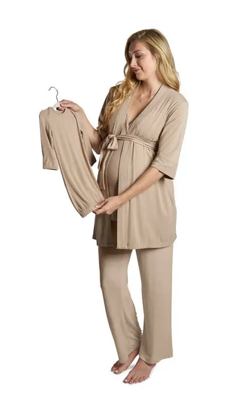 EVERLY GREY Analise During & After 5-piece Maternity/nursing Sleep Set For Mom & Baby - Latte