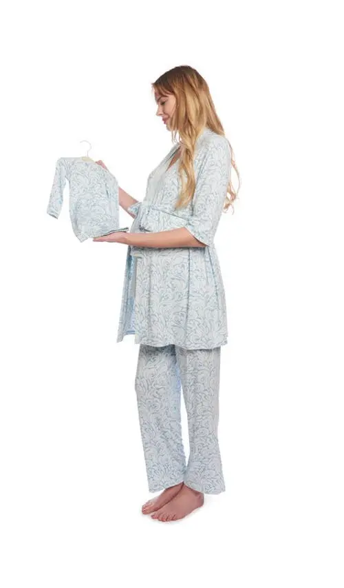 EVERLY GREY Analise During & After 5-piece Maternity/nursing Sleep Set For Mom & Baby - Waves