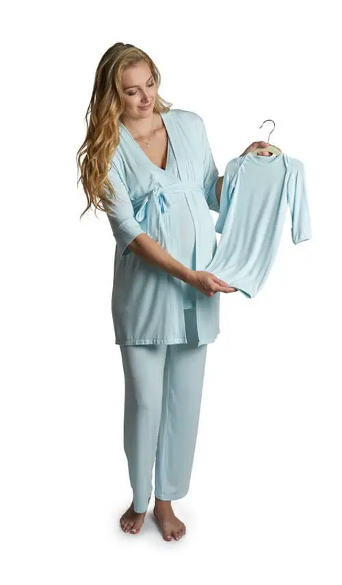 EVERLY GREY Analise During & After 5-piece Maternity/nursing Sleep Set For Mom & Baby - Whispering Blue