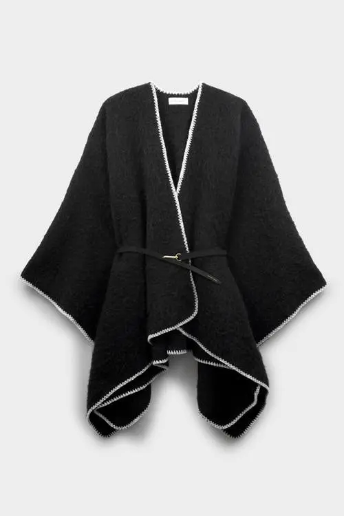 KATIE LOXTON Whipstitch Blanket Cape With Belt - Black