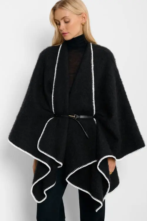 KATIE LOXTON Whipstitch Blanket Cape With Belt - Black
