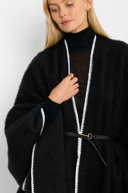 KATIE LOXTON Whipstitch Blanket Cape With Belt - Black