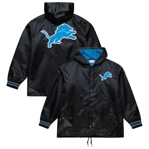 Mitchell & Ness Detroit Lions Downtown Satin Full-snap Hooded Jacket - Black
