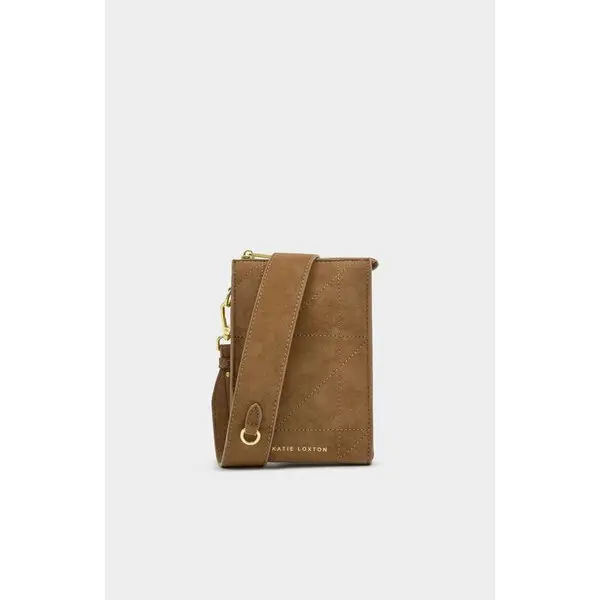 KATIE LOXTON Avery Slim Crossbody Bag - Caramel Quilted Suedette
