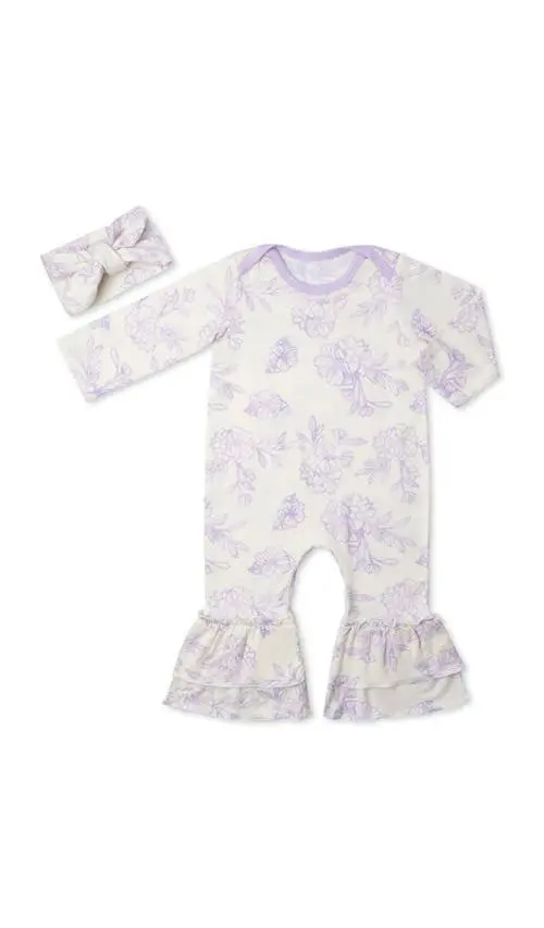 EVERLY GREY Floral Ruffle Romper & Head Wrap Set - Bali