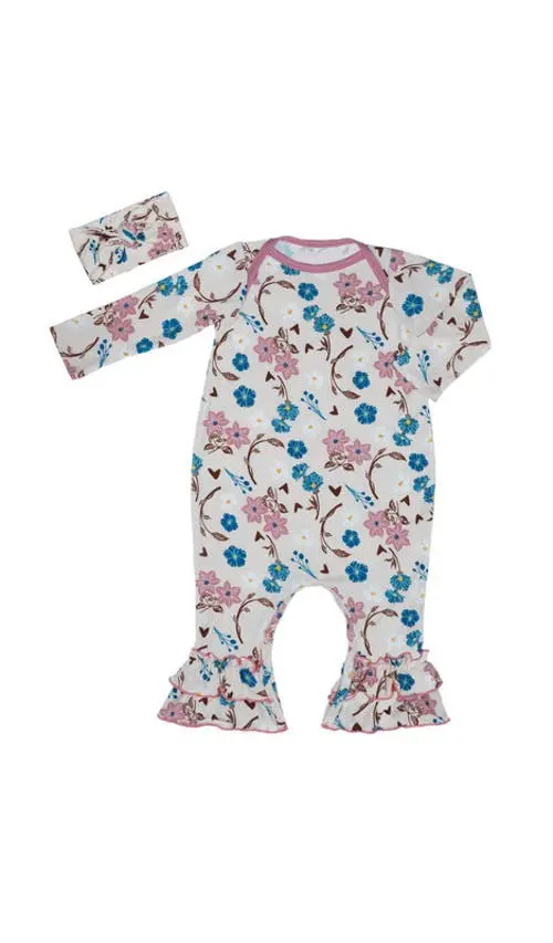 EVERLY GREY Floral Ruffle Romper & Head Wrap Set - Magnolia