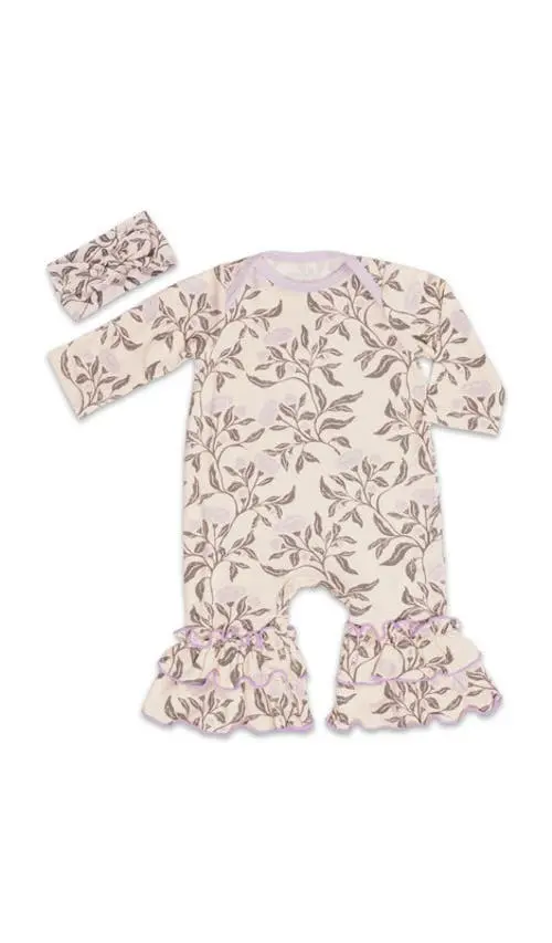 EVERLY GREY Floral Ruffle Romper & Head Wrap Set - Poppy