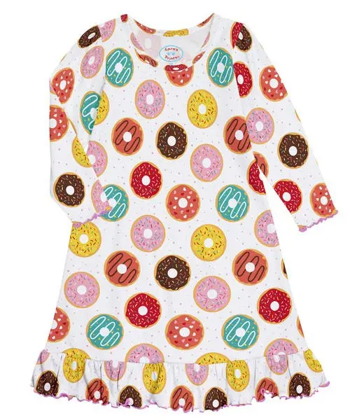 SARA’S PRINTS Long Sleeve Ruffle Nightgown - Donut Party