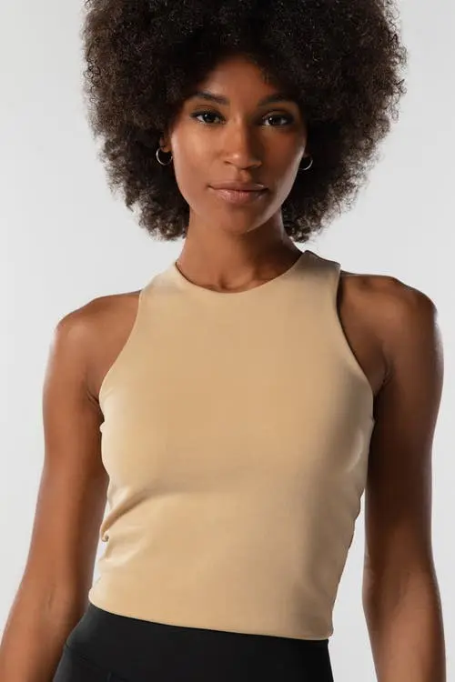 KADA Cupro Sculpt Racerback Crop Tank - Camel