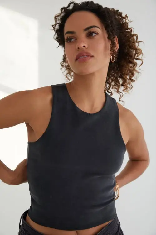 KADA Cupro Sculpt Racerback Crop Tank - Ink