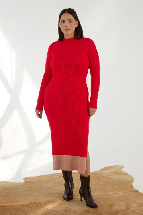 KADA Ribbed Knit Midi Dress - Cherry