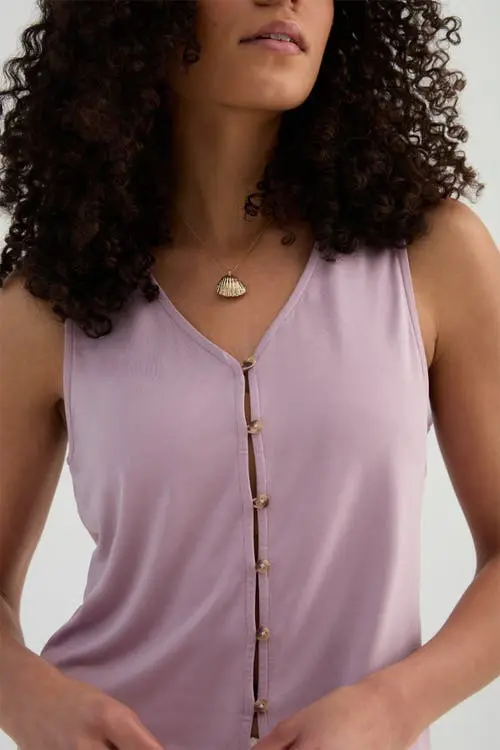 KADA Cupro Button Front Tank - Dusty Mauve