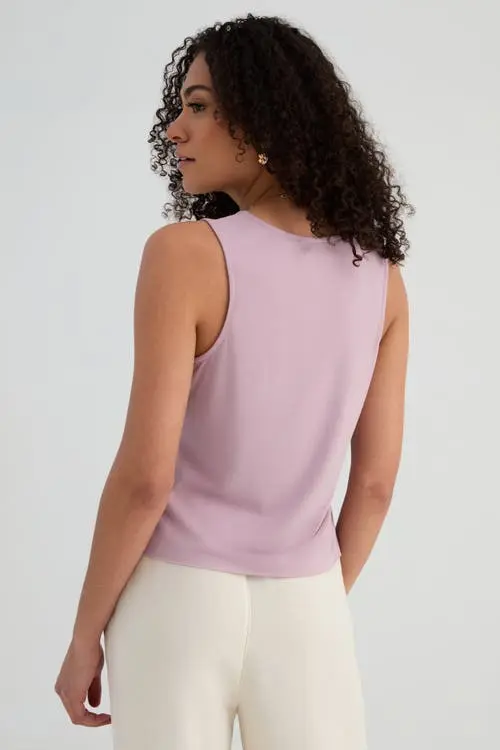 KADA Cupro Button Front Tank - Dusty Mauve