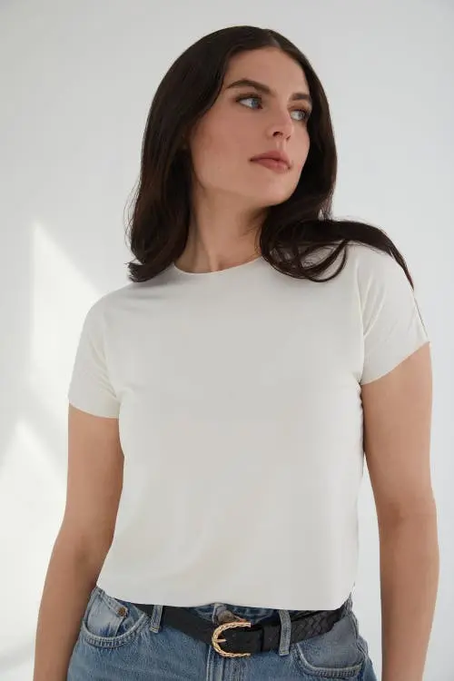 KADA Cupro Infinity Cropped Tee - Salt