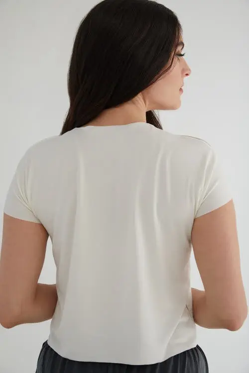 KADA Cupro Infinity Cropped Tee - Salt
