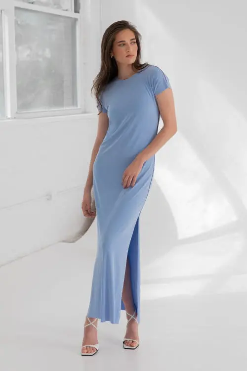 KADA Cupro Infinity Tee Maxi Dress - Sky