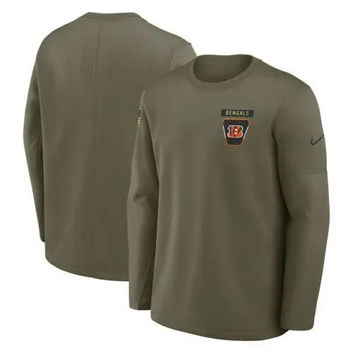 Nike Cincinnati Bengals 2025 Salute To Service Sideline Coaches Therma-fit Long Sleeve Shirt - Olive