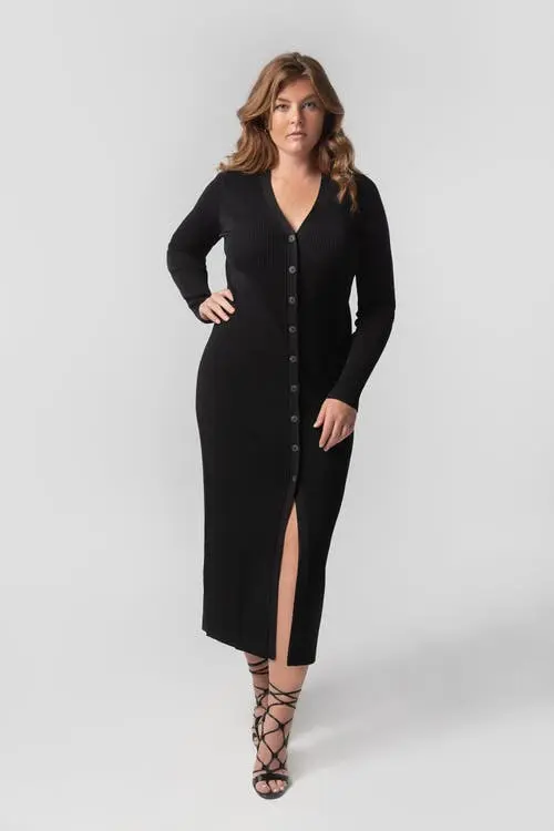 KADA Long Sleeve Sweater Duster Midi Dress - Ink