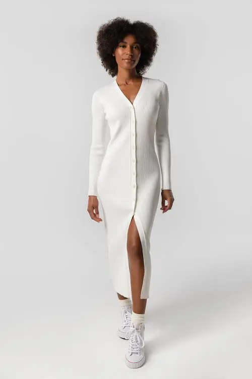 KADA Long Sleeve Sweater Duster Midi Dress - Salt