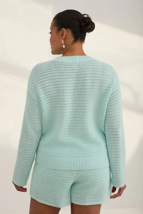 KADA Open Knit Long Sleeve Sweater - Seaglass
