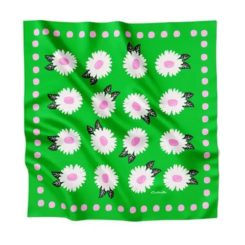 CENTINELLE White Flower Silk Large Square Scarf - Green