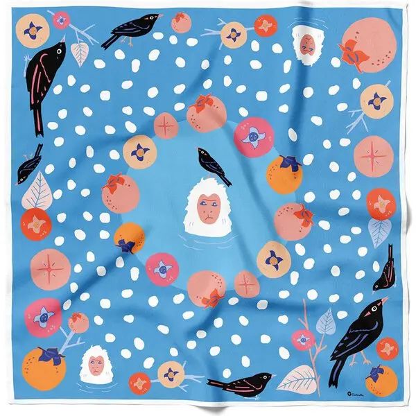 CENTINELLE Snow Monkey And Persimmons Cotton Silk Bandana - Blue