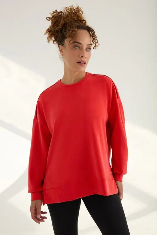KADA Cupro Oversized Crew Sweatshirt - Cherry