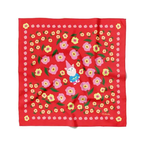 CENTINELLE Cat Garden Gnome Cotton Silk Bandana - Red