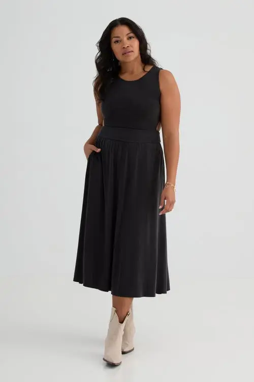 KADA Cupro Cut-away Midi Dress - Ink