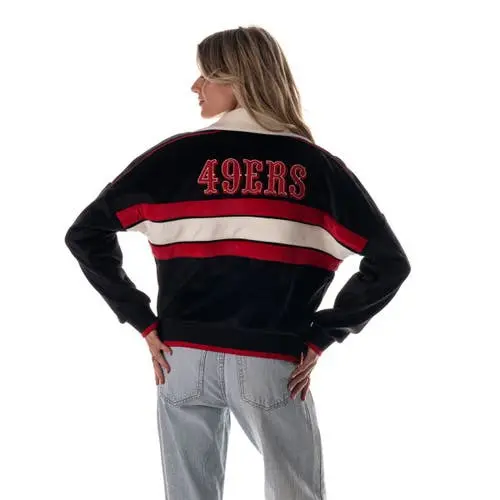 THE WILD COLLECTIVE San Francisco 49ers Cropped Corduroy Bomber Jacket - Black