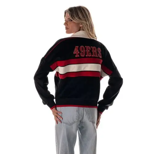 THE WILD COLLECTIVE San Francisco 49ers Cropped Corduroy Bomber Jacket - Black