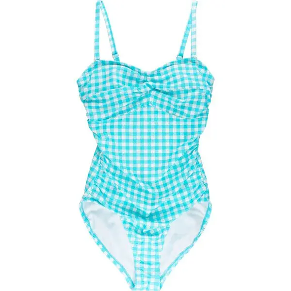 RUFFLEBUTTS Upf 50+ Convertible Bandeau One Piece Swimsuit - Bright Aqua Gingham