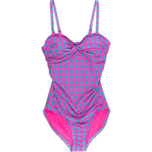 RUFFLEBUTTS Upf 50+ Convertible Bandeau One Piece Swimsuit - Neon Sorbet Cane