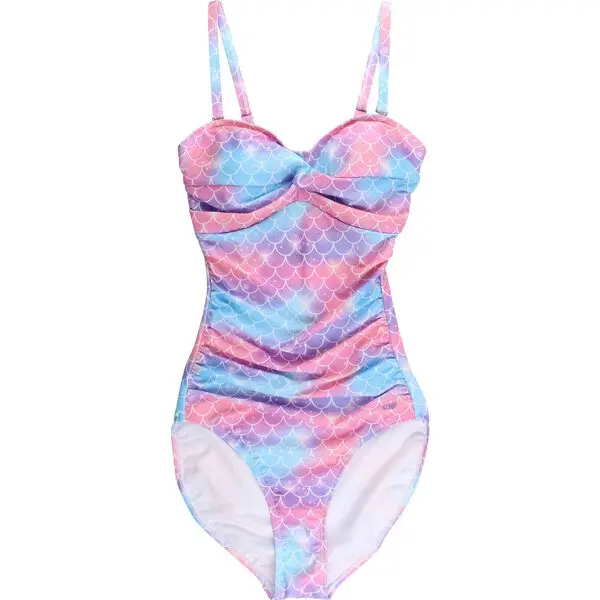 RUFFLEBUTTS Upf 50+ Convertible Bandeau One Piece Swimsuit - Shimmer Mermaid Tale